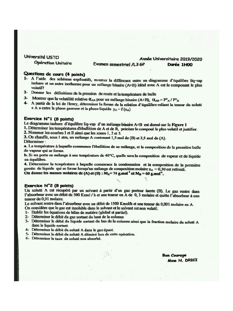 Examen3 Opérations Unitaires | PDF