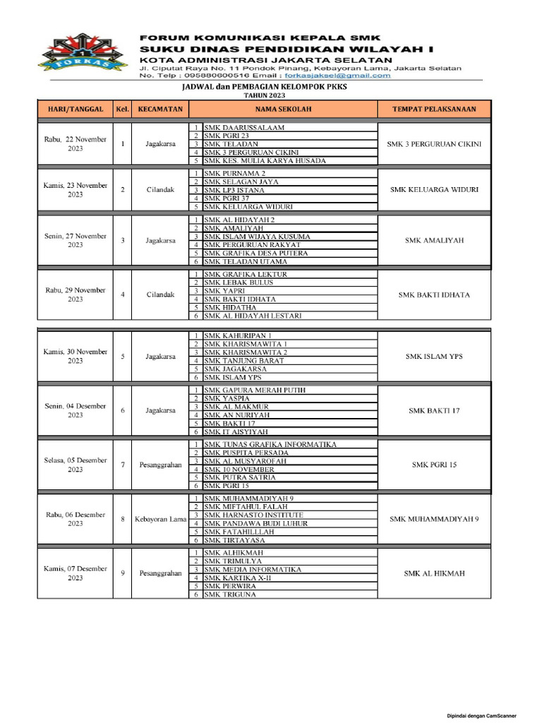 Jadwal PKKS SMKS JS1 FORKAS 2023 | PDF