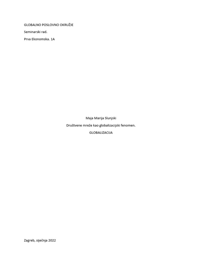 Globalno Poslovno Okružje Seminarski Rad. Prva Ekonomska. 1A | PDF