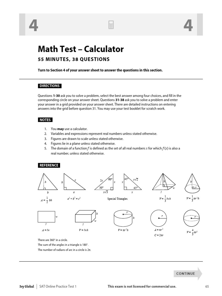 SAT Math Test Calculator 1 | PDF | Dose (Biochemistry) | Chemistry