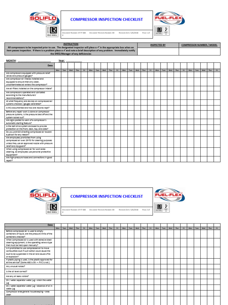 Compressor Inspection Checklist | Download Free PDF | Chemical ...