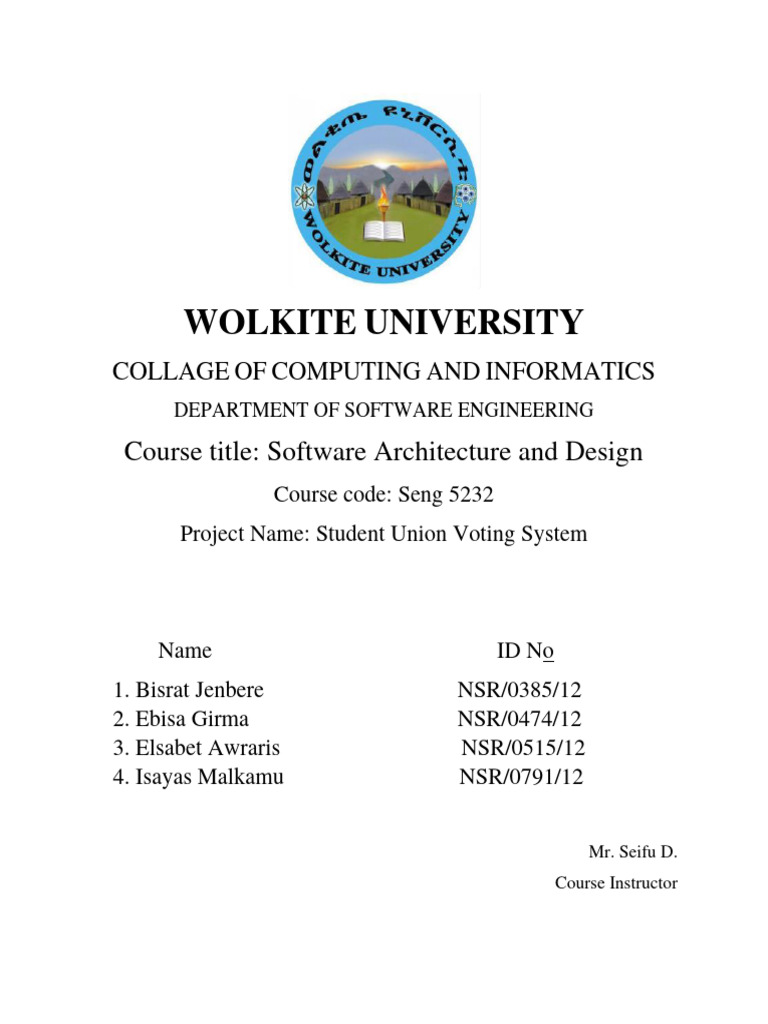 Wolkite University: Course Title: Software Architecture and Design | PDF | System | Databases