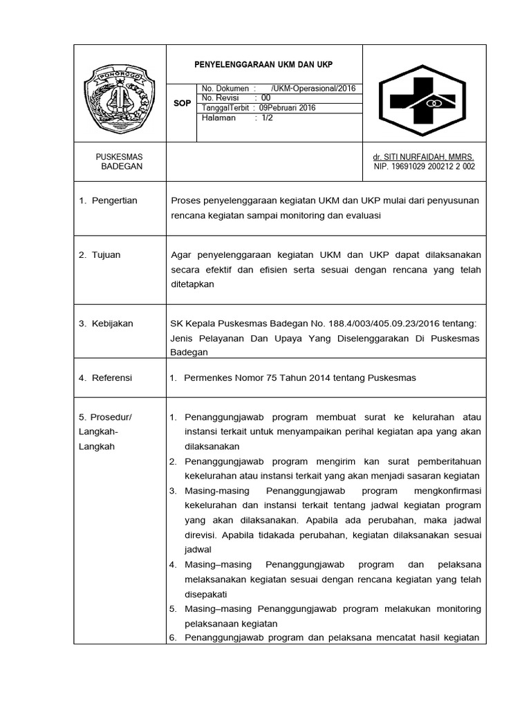Sop Penyelenggaraan Ukm Ukp | PDF