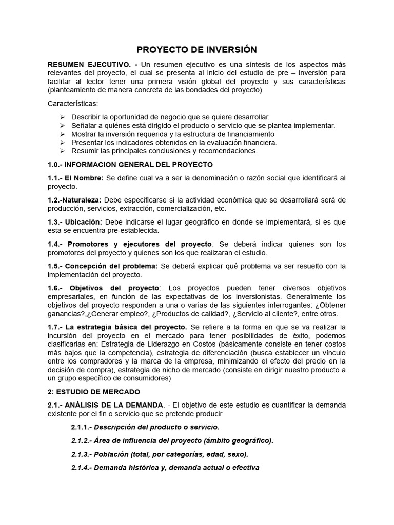 Resumen del Proyecto de Inversión | PDF | Mercado (economía) | Oferta ...