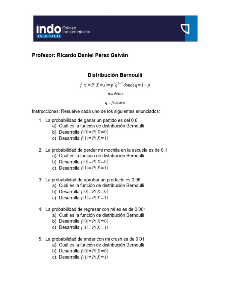 Distribución Bernoulli | PDF | Métodos y materiales de enseñanza