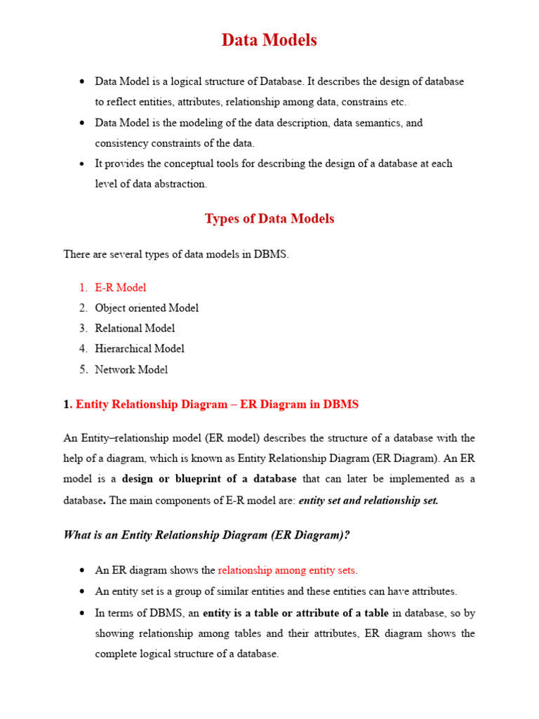 5.1 Data Models - ER Model | PDF | Data Model | Databases