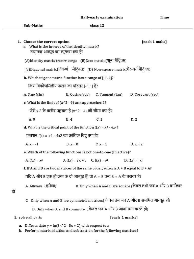 Halfyearly Examination Class 12 FNNL | PDF