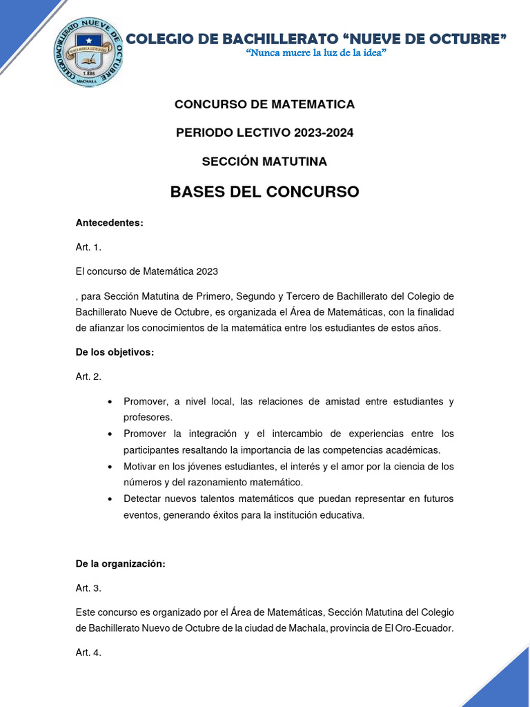 Bases de Concurso de Matematicas 2023 - 2024 Nueve de Octubre ...