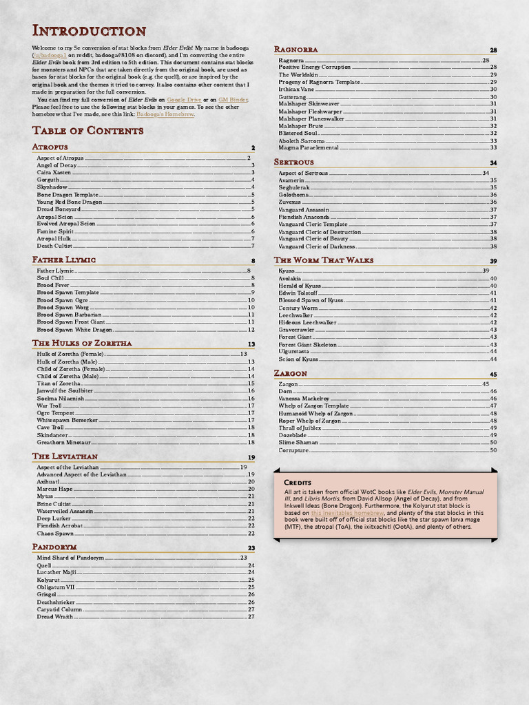 Elder Evils 5e - Bestiary - GM Binder | PDF