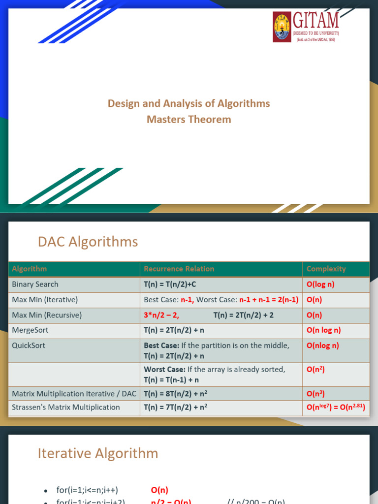 DAA - Basics - Masters Theorem | PDF | Theory Of Computation | Mathematical Relations
