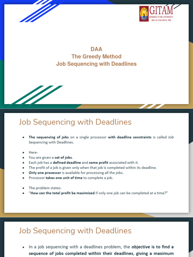 DAA - Greedy-Job Sequencing With Deadlines | PDF | Mathematical Optimization | Theoretical ...