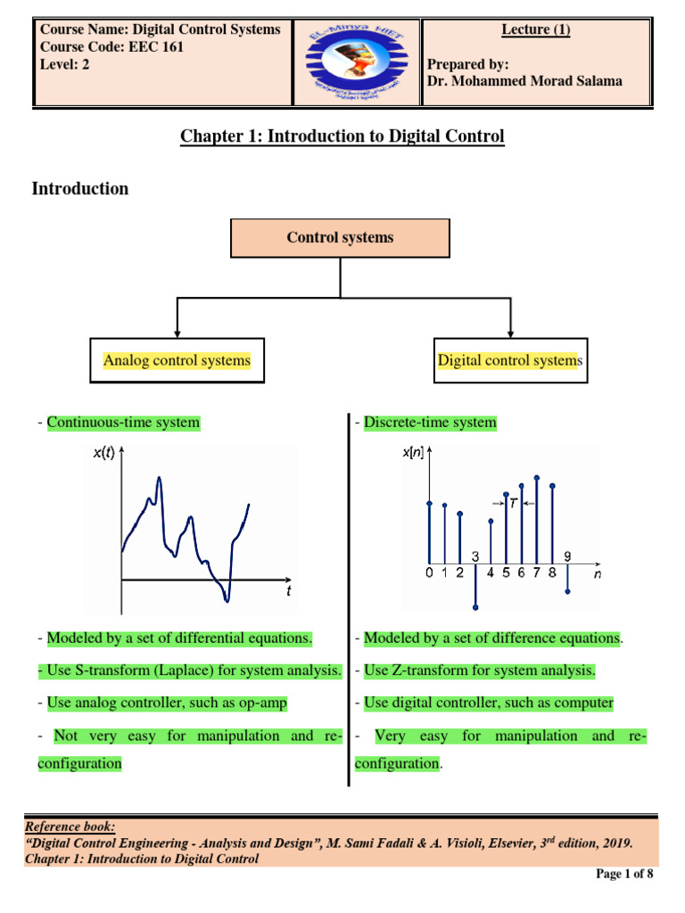 1 - Lecture 1 - Introduction To Digital Control - (2nd Term 2021-2022) - 3 | PDF | Digital To ...