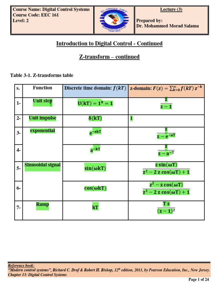 3 - Lecture 3 - Properties & Inverse Z-Transform - (2nd Term 2021-2022) | PDF | Mathematical ...