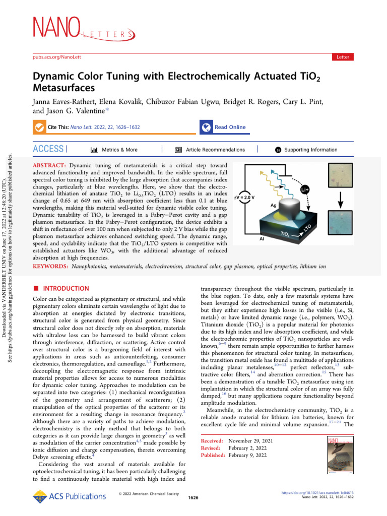 Dynamic Color Tuning With Electrochemically Actuated TiO2 | PDF ...