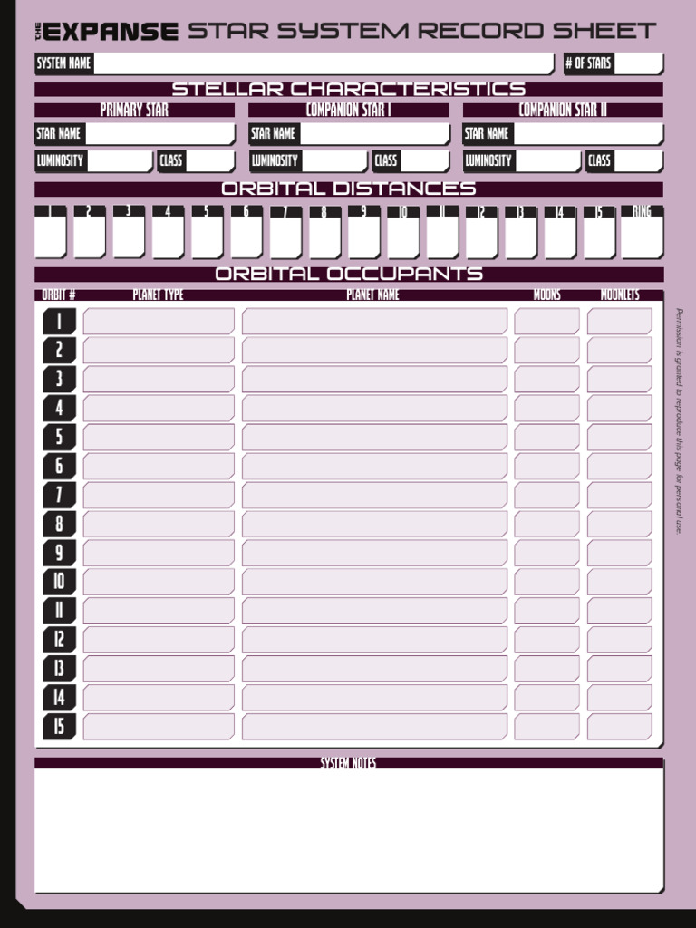Expanse Star System Record Sheet | PDF