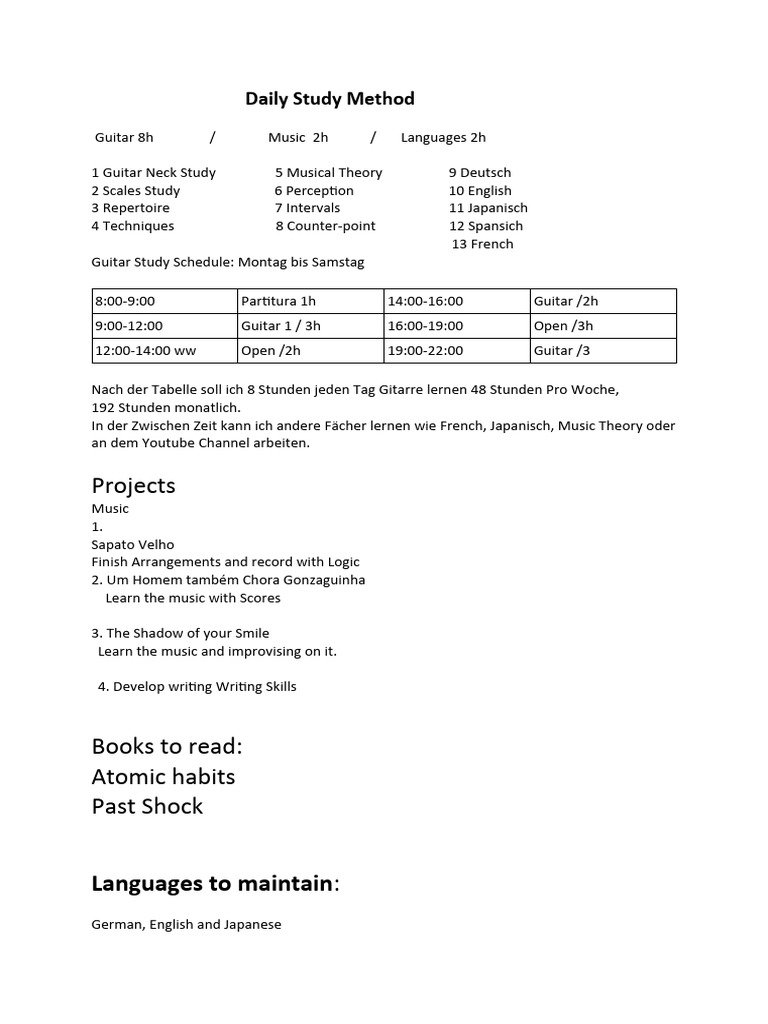 Daily Study Method | PDF | Performing Arts | Entertainment