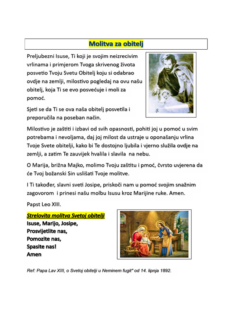 Molitva I Posveta Obitelji | PDF