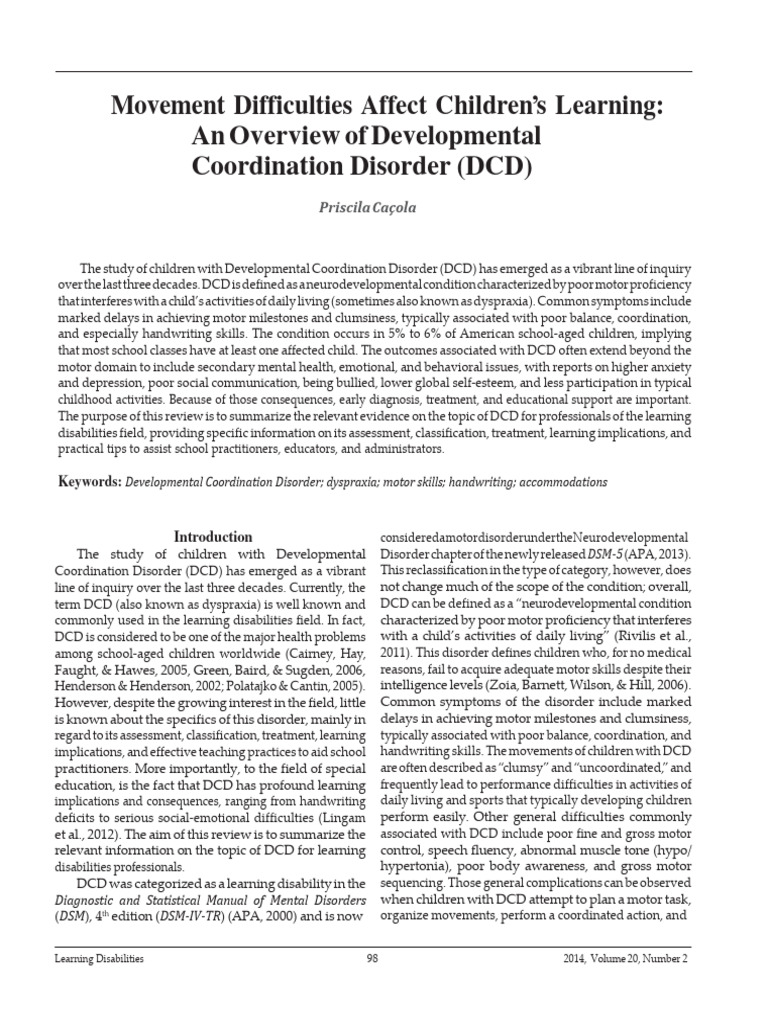 DCD Overview - Movement Difficulties Affect Learning | PDF | Mental Disorder | Learning Disability