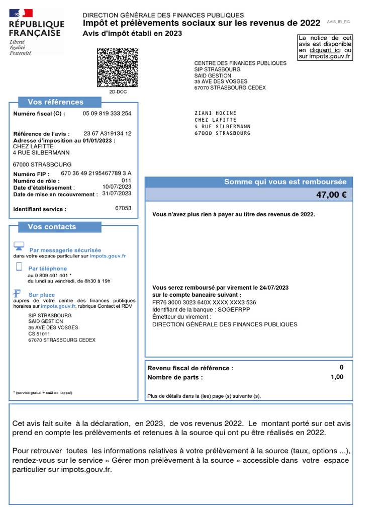 Avis D Impot 2023 Sur Les Revenus Et Prelev Sociaux 2022 | PDF | Impôt ...