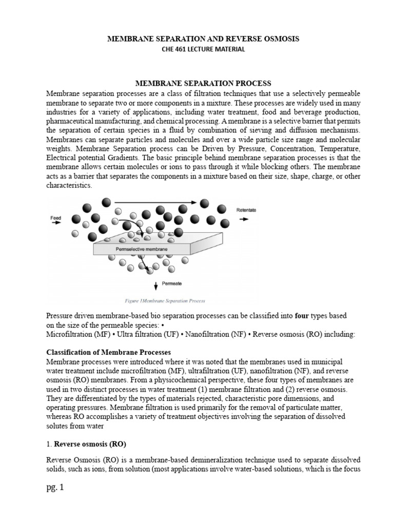 Membrane Separation and Reverse Osmosis | PDF | Membrane | Osmosis