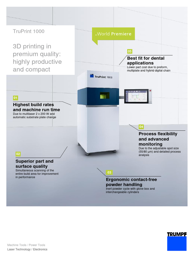 TRUMPF TruPrint1000 Flyer EN 1 1 | PDF | 3 D Printing | Optical Fiber