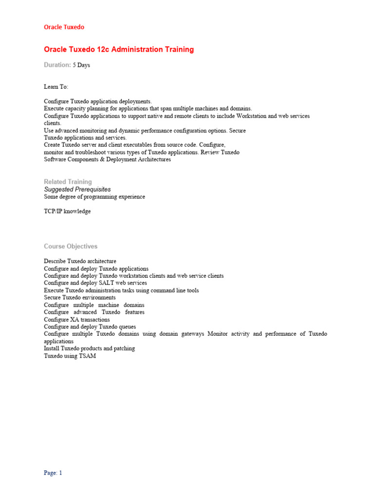 Oracle Tuxedo Training Plan | PDF | Systems Engineering | Information Technology Management