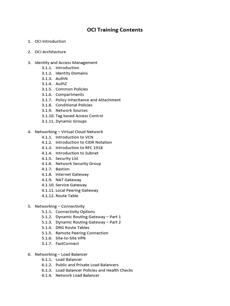 OCI Course Contents | PDF | Databases | Cloud Computing