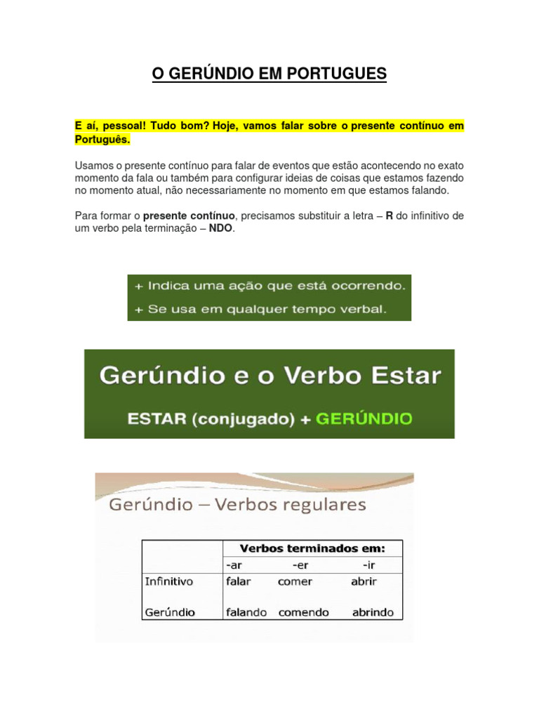 Gerúndio e Presente Contínuo em Português | PDF | Portugal