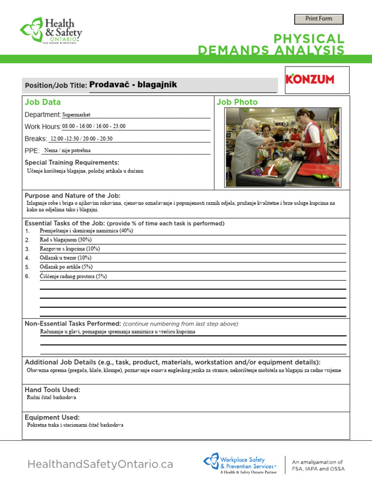 Physical Demands Analysis - Form | PDF
