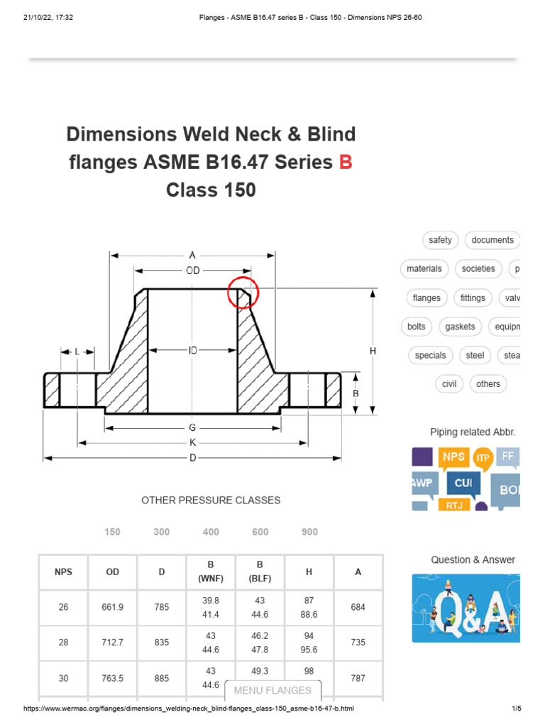 ASME B16.47 Flange Dimensions | PDF | Gas Technologies | Plumbing
