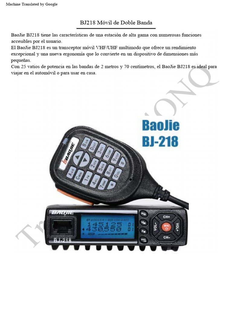 Baojie BJ-218 | PDF | Radio | Modulación de frecuencia