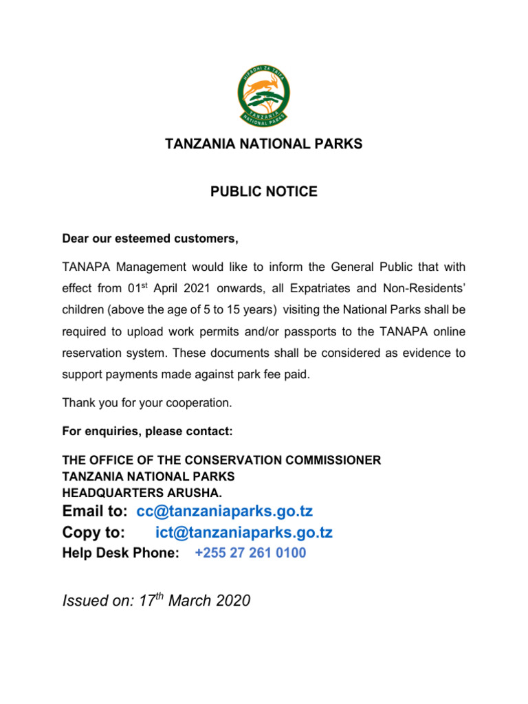 Tanapa Public Notice | PDF