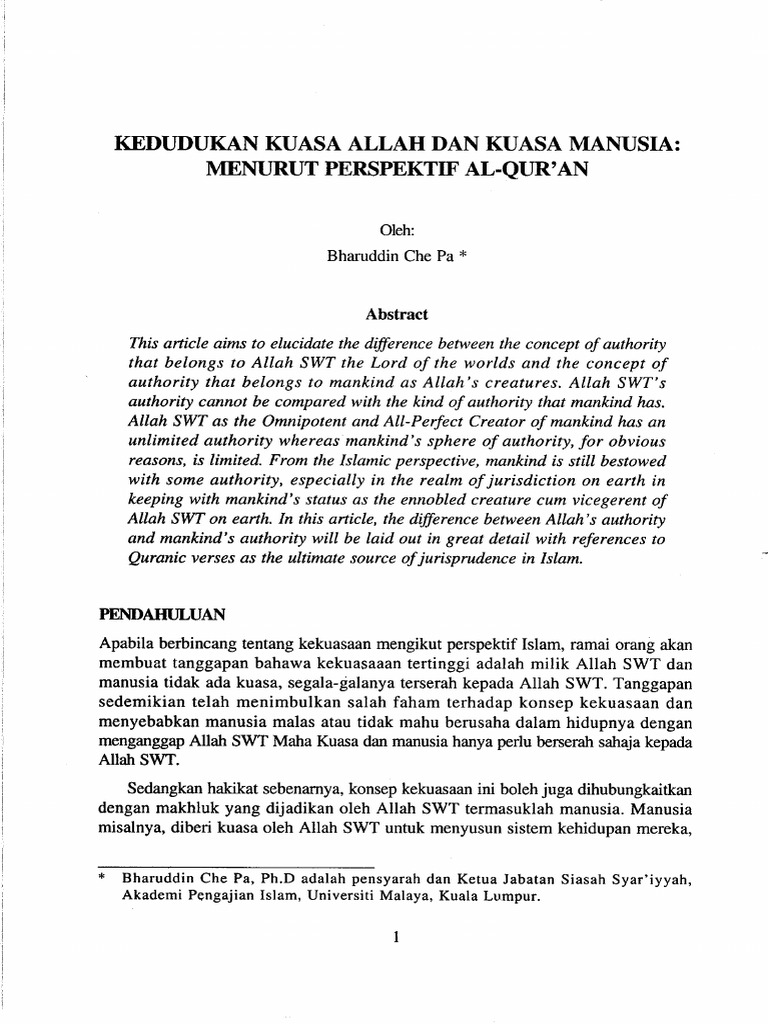 Kedudukan Kuasa Allah Dan Kuasa Manusia:: Menurut Perspektif Al-Qur'An ...