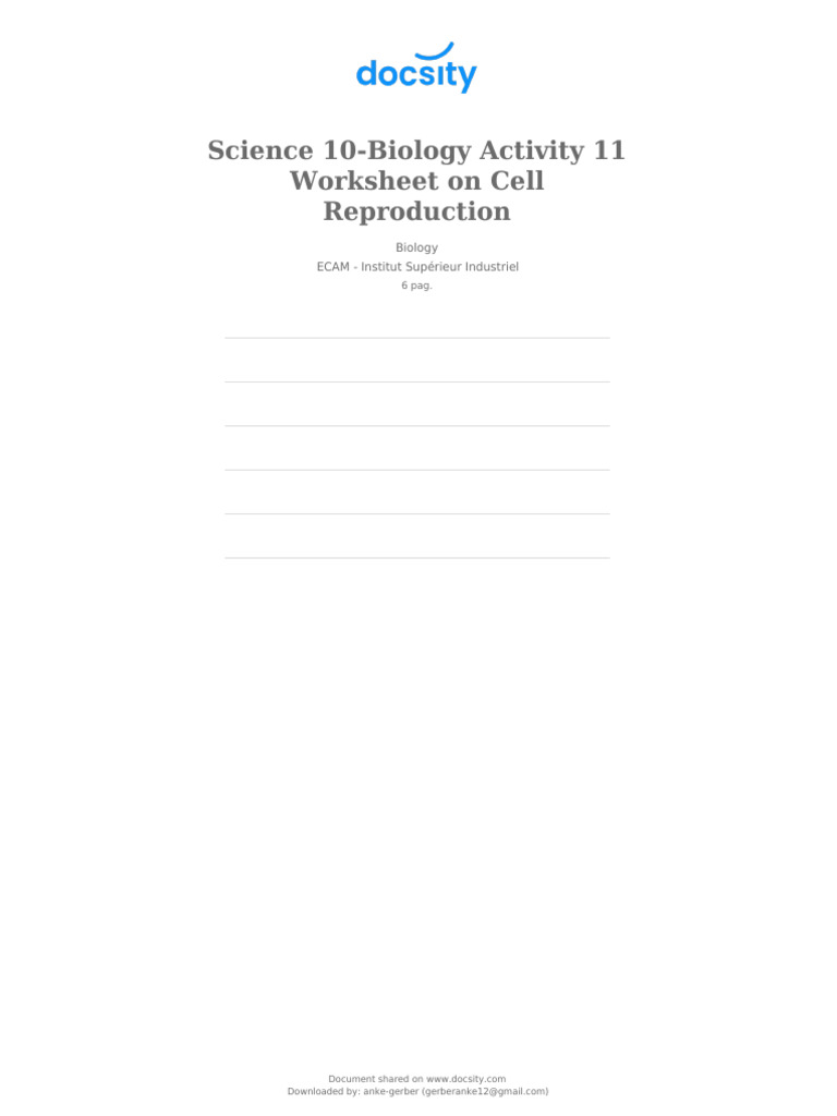 Docsity Science 10 Biology Activity 11 Worksheet On Cell Reproduction ...