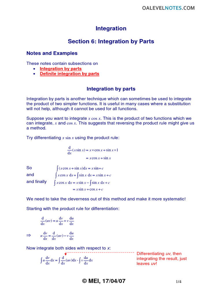 Integration by Parts | PDF | Mathematical Relations | Functions And Mappings