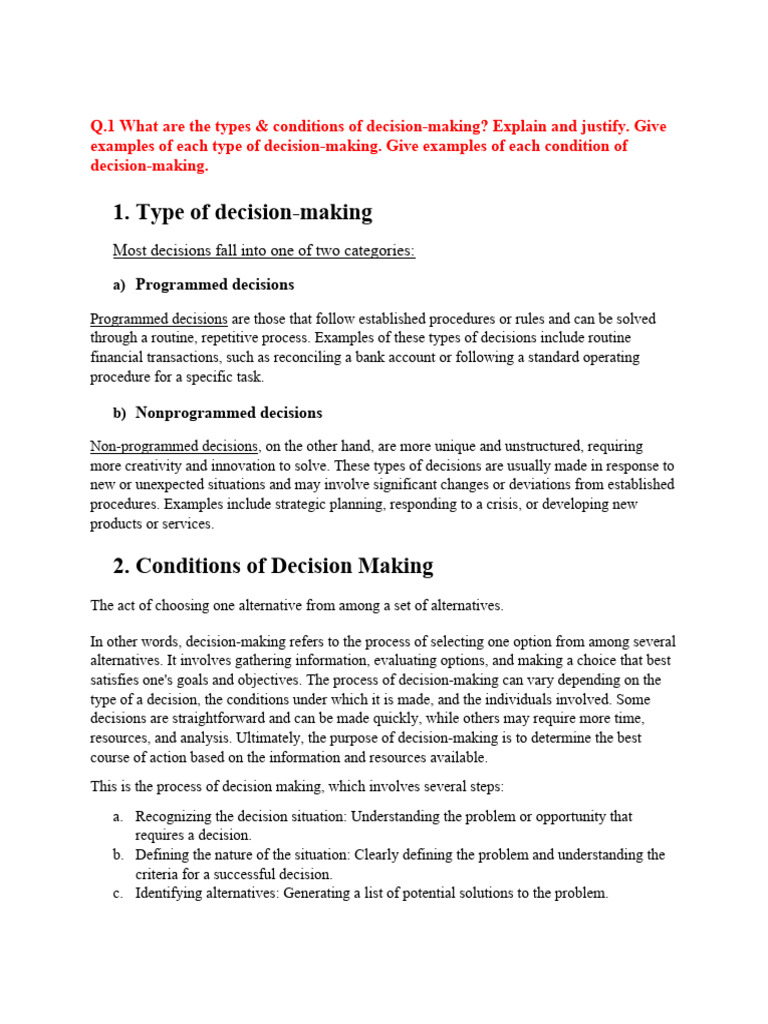Conditions of Decision Making | PDF | Risk | Decision Making
