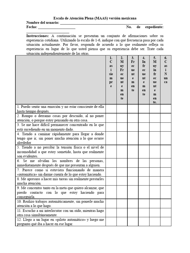 Escala de Atención Plena (MAAS) | PDF