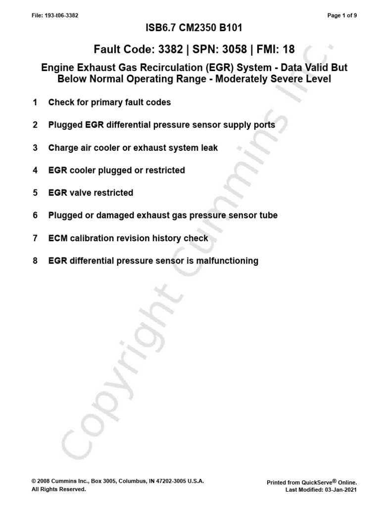 DTC 3382 - SPN-3058 - Fmi-18 | PDF | Troubleshooting | Calibration