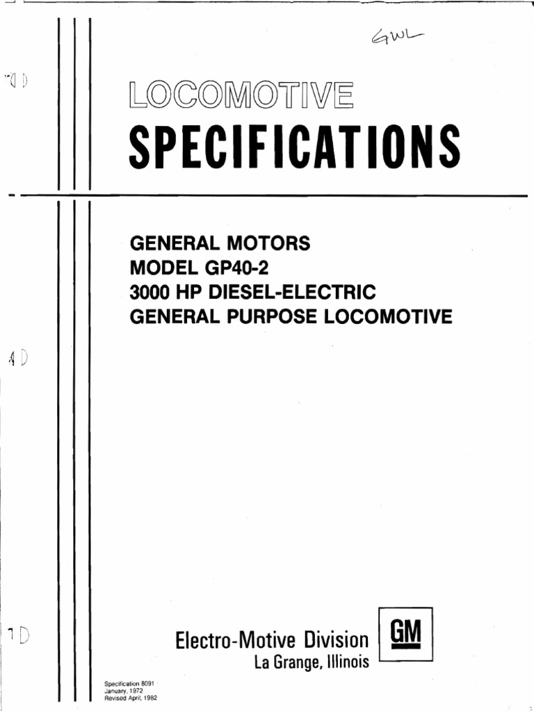 GP40-2 Locomotive Specifications | PDF | Pump | Electric Motor