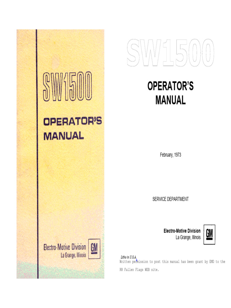SW1500 Locomotive Operator's Manual | PDF | Fuse (Electrical) | Electric Generator