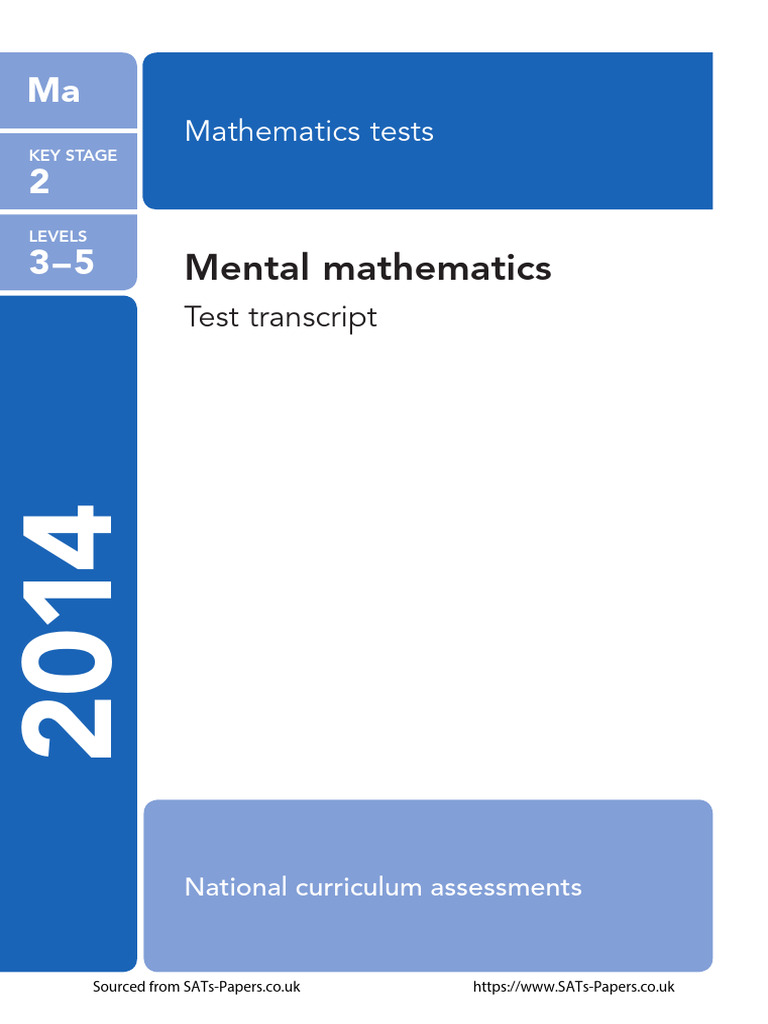 ks2 Mathematics 2014 Mental Maths Transcript | PDF | Copyright | Numbers