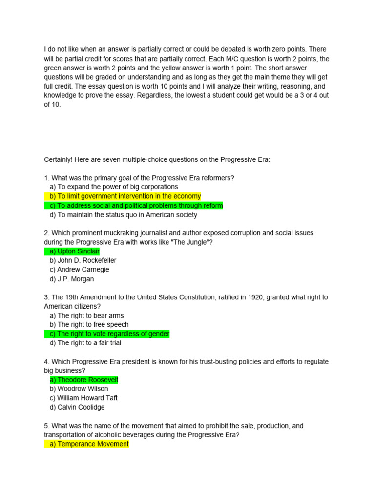 Progressive Era Key | PDF | Progressivism In The United States ...