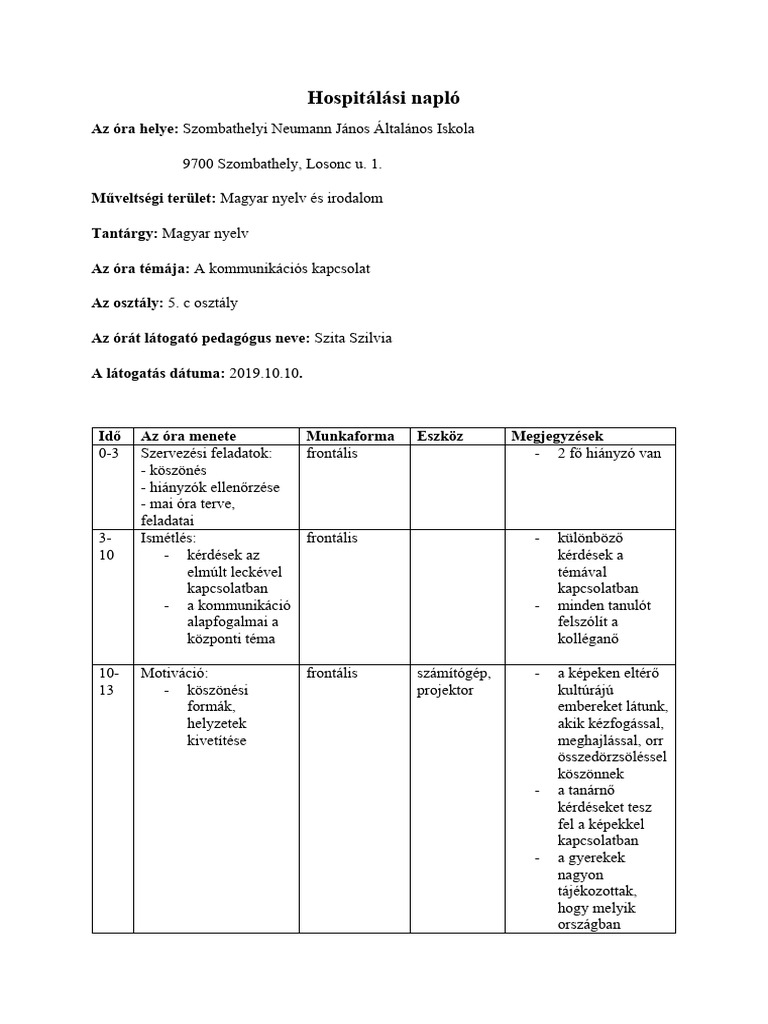 Hospitálási Napló | PDF