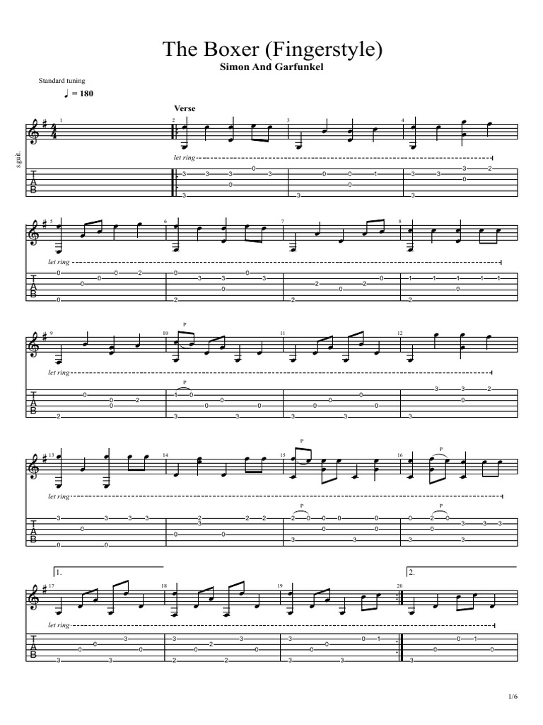 The Boxer Fingerstyle Guitar Tab | PDF | American Folk Music | Folk Songs