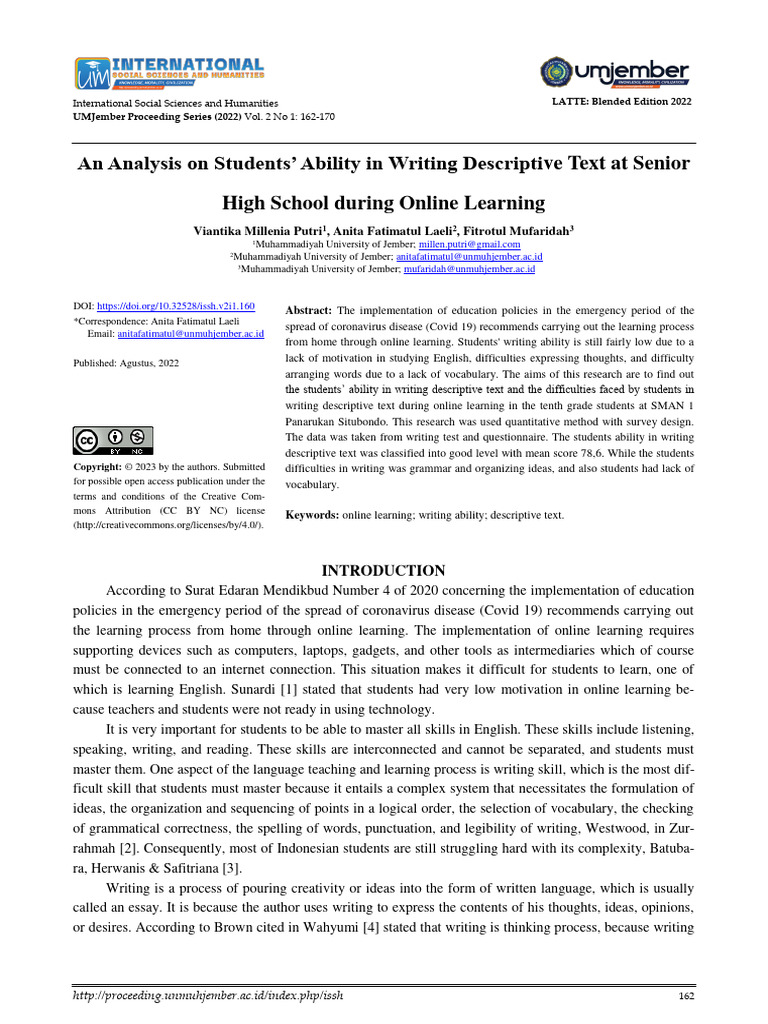 PS3 (2023) An Analysis On Students' Ability in Writing Descriptive Text at Senior High School ...