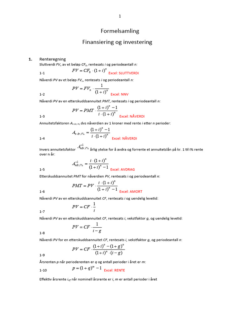 Formelsamling Excel | PDF
