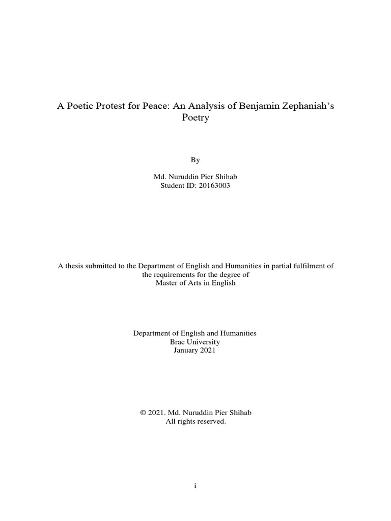A Poetic Protest For Peace An Analysis of Benjamin Zephaniah S Poetry | PDF