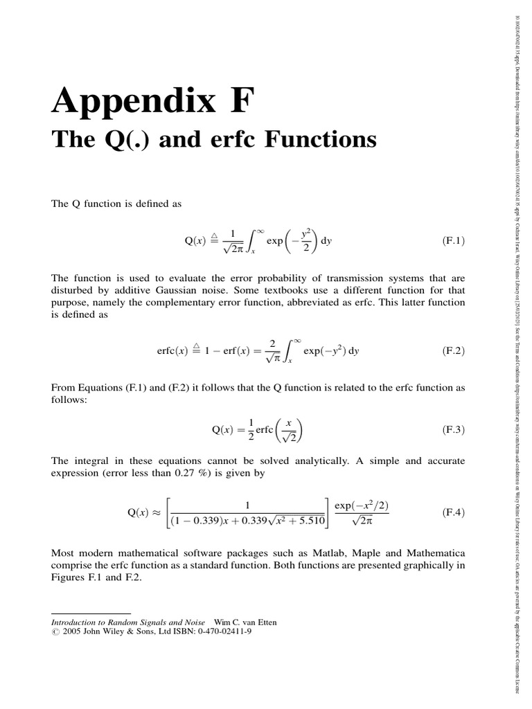 Introduction To Random Signals and Noise - 2005 - Van Etten - Appendix F The Q and Erfc ...