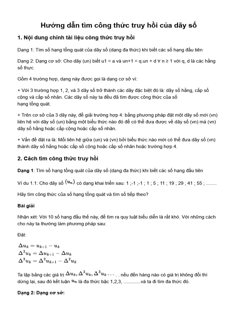 Cong Thuc Truy Hoi Cua Day So | PDF