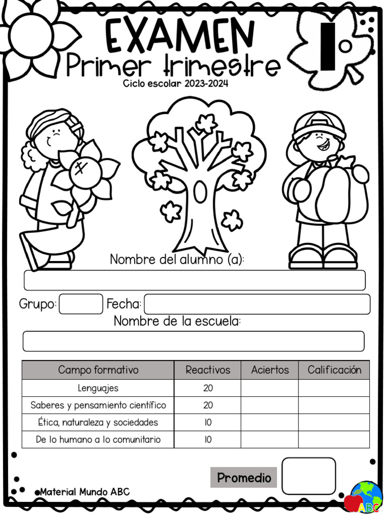 Examen Primer Grado-PRIMER TRIMESTRE | PDF